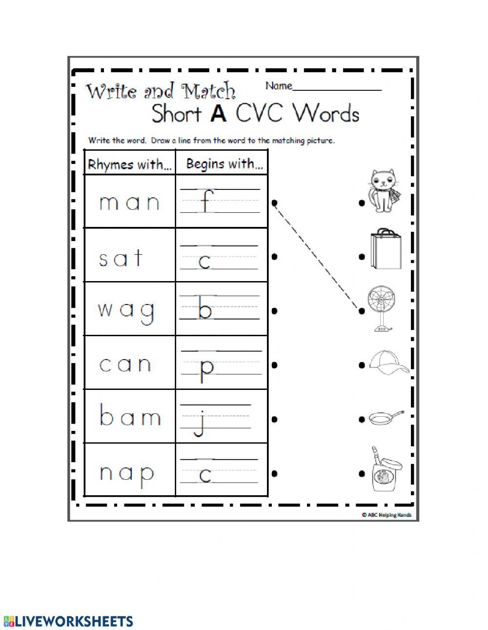 CVC a Words Matching online exercise for | Live Worksheets