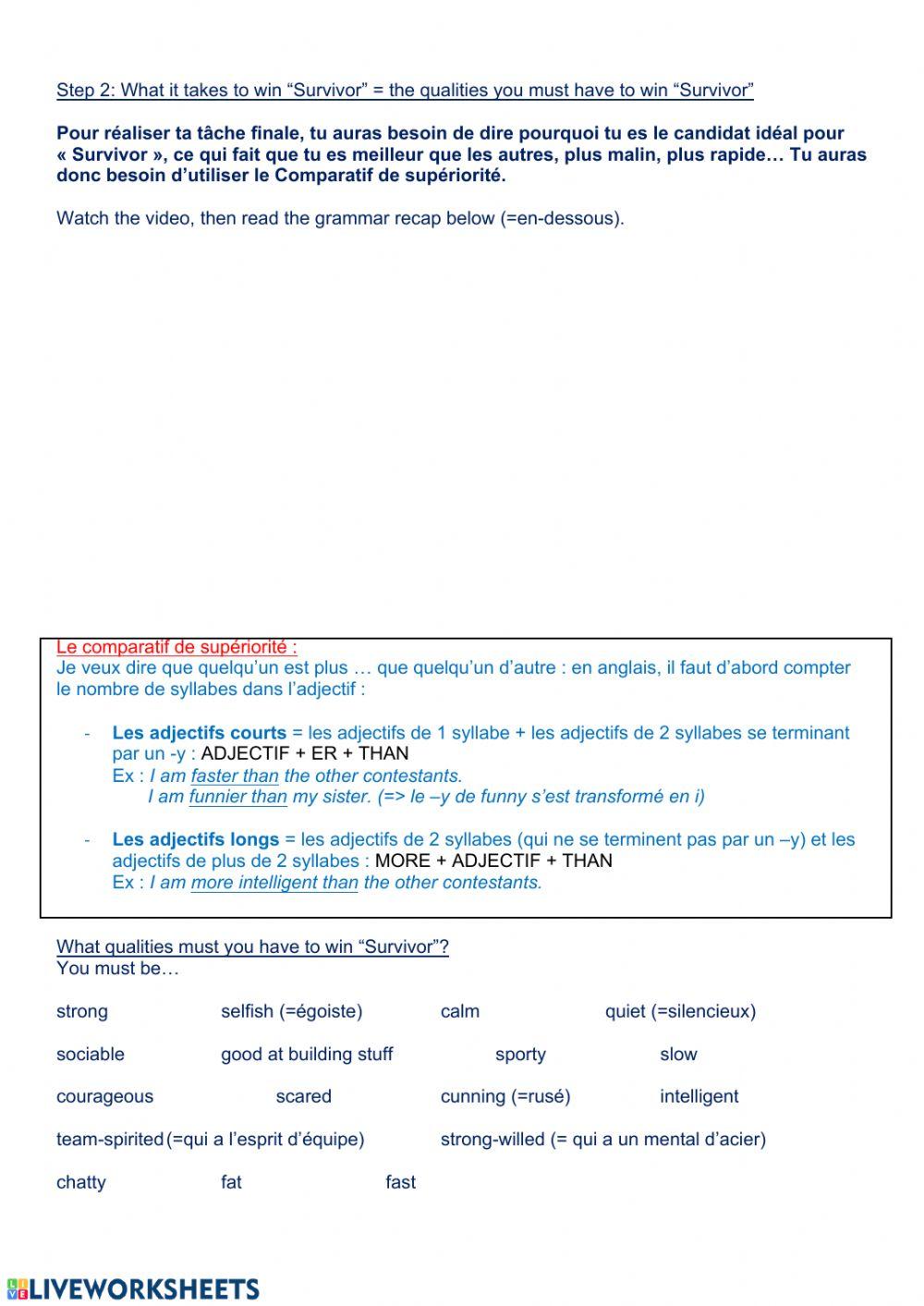 Unit 6: Survivor worksheet 2 special needs worksheet | Live Worksheets