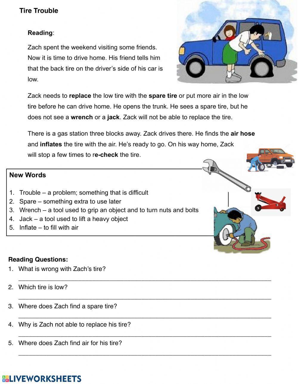Change the tire worksheet | Live Worksheets