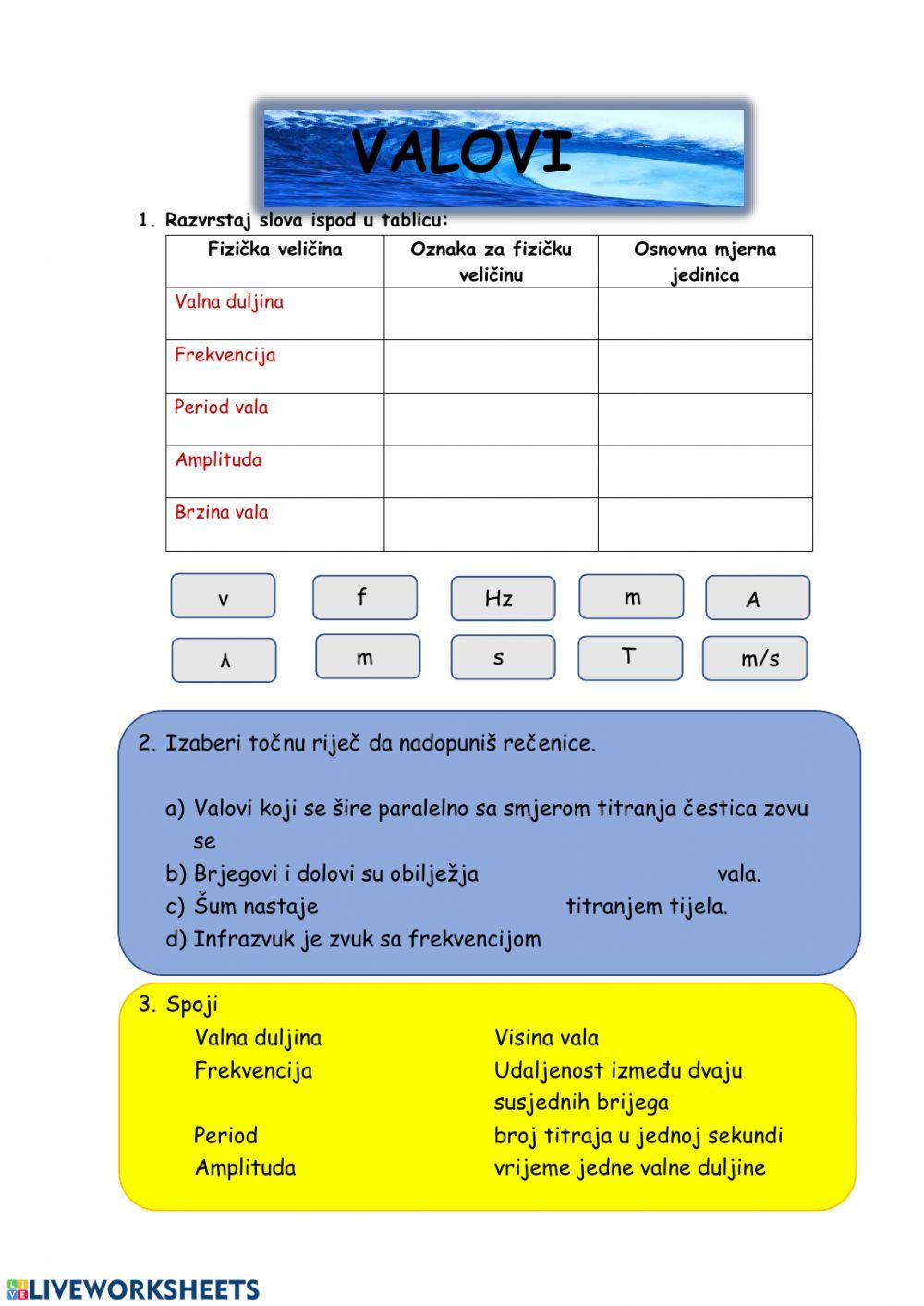 Valovi | Free Interactive Worksheets | 91197