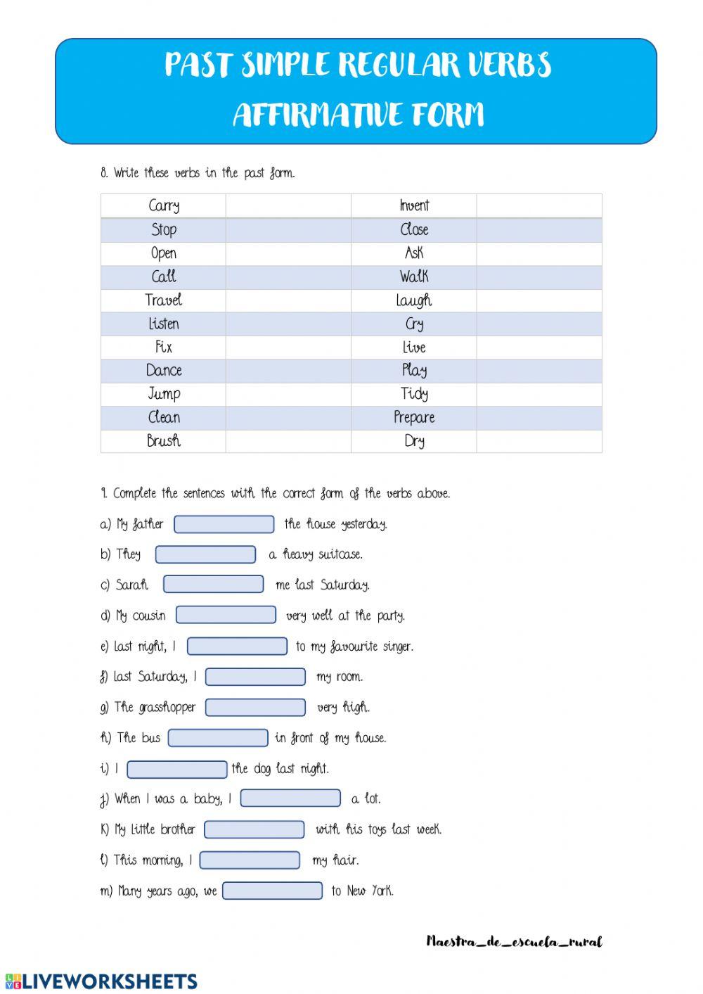 Verbs 6 worksheet | Live Worksheets