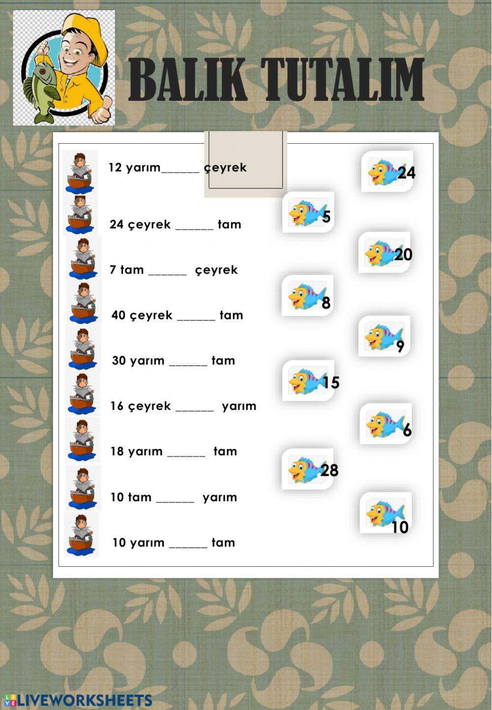 Tam-yarım-çeyrek worksheet | Live Worksheets