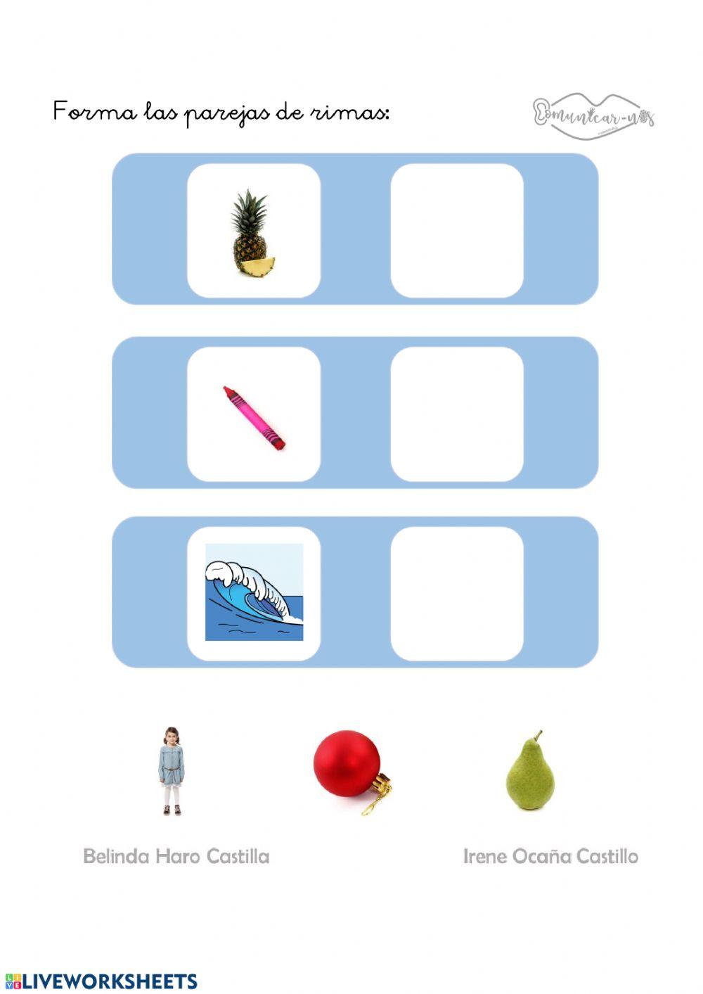 Parejas de rimas worksheet | Live Worksheets