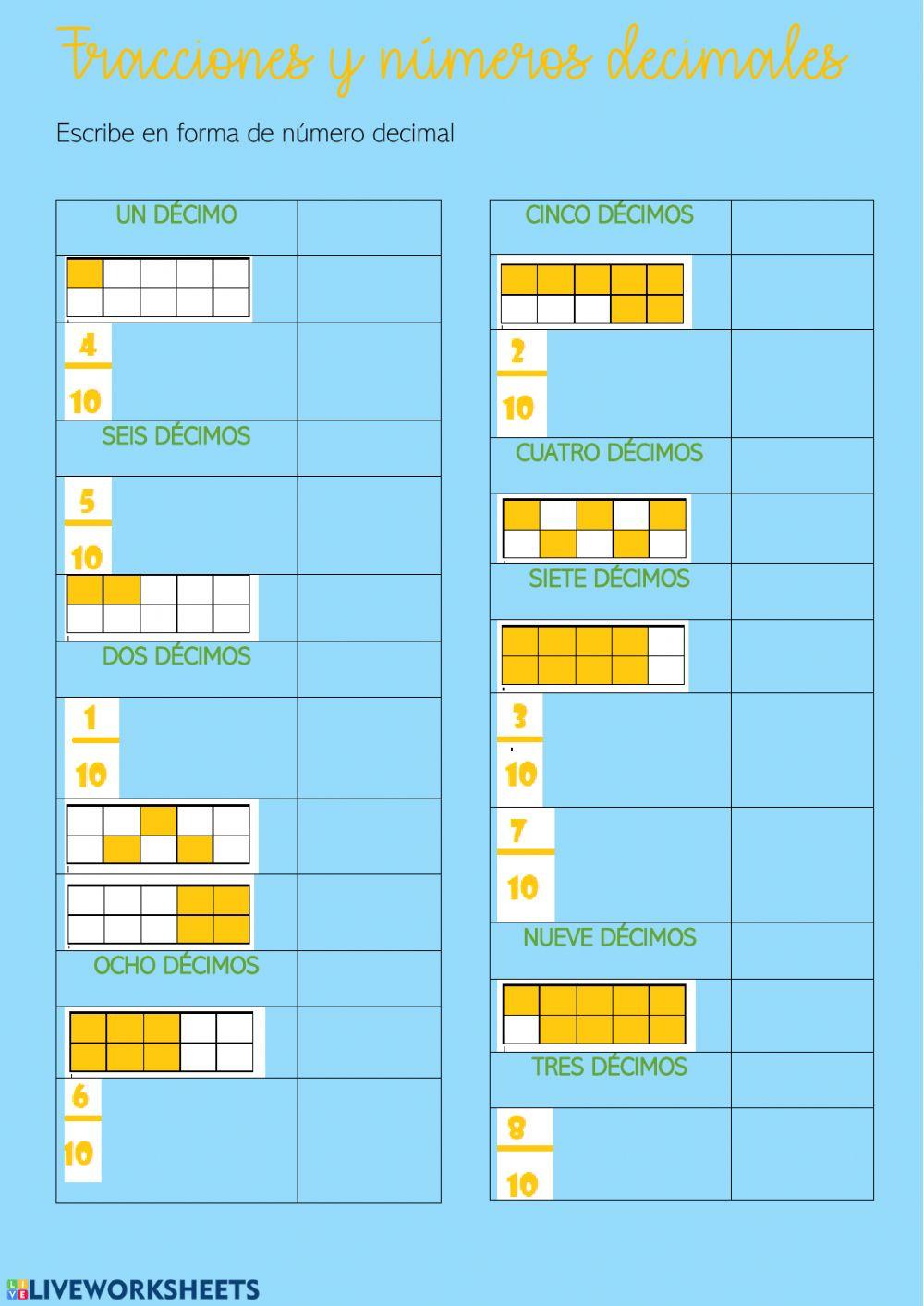 Números Decimales Exercise Live Worksheets