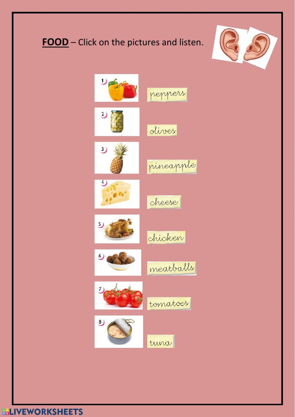 Food online exercise for Grade 1 | Live Worksheets