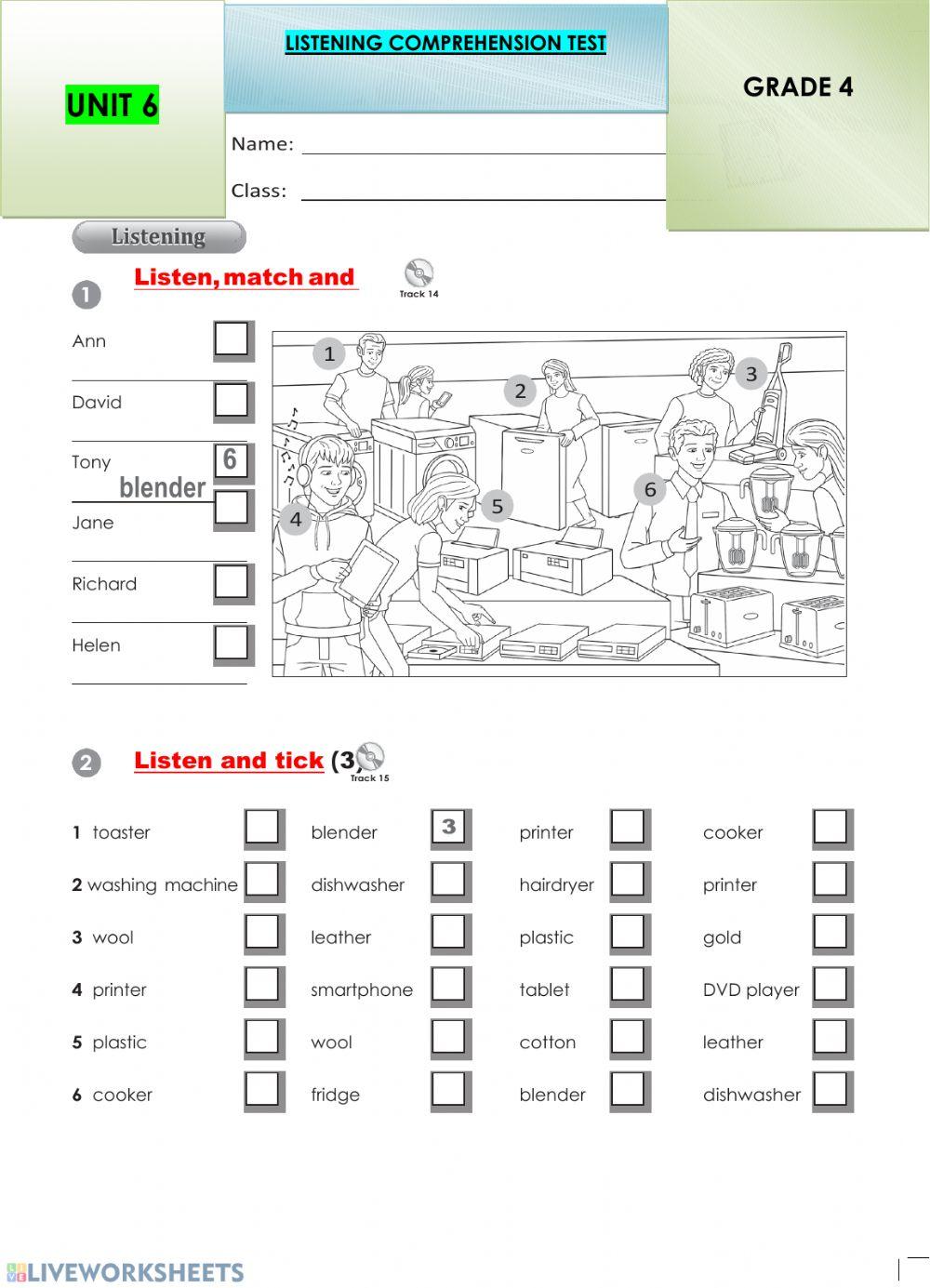 Listening comprehension test interactive worksheet | Live Worksheets