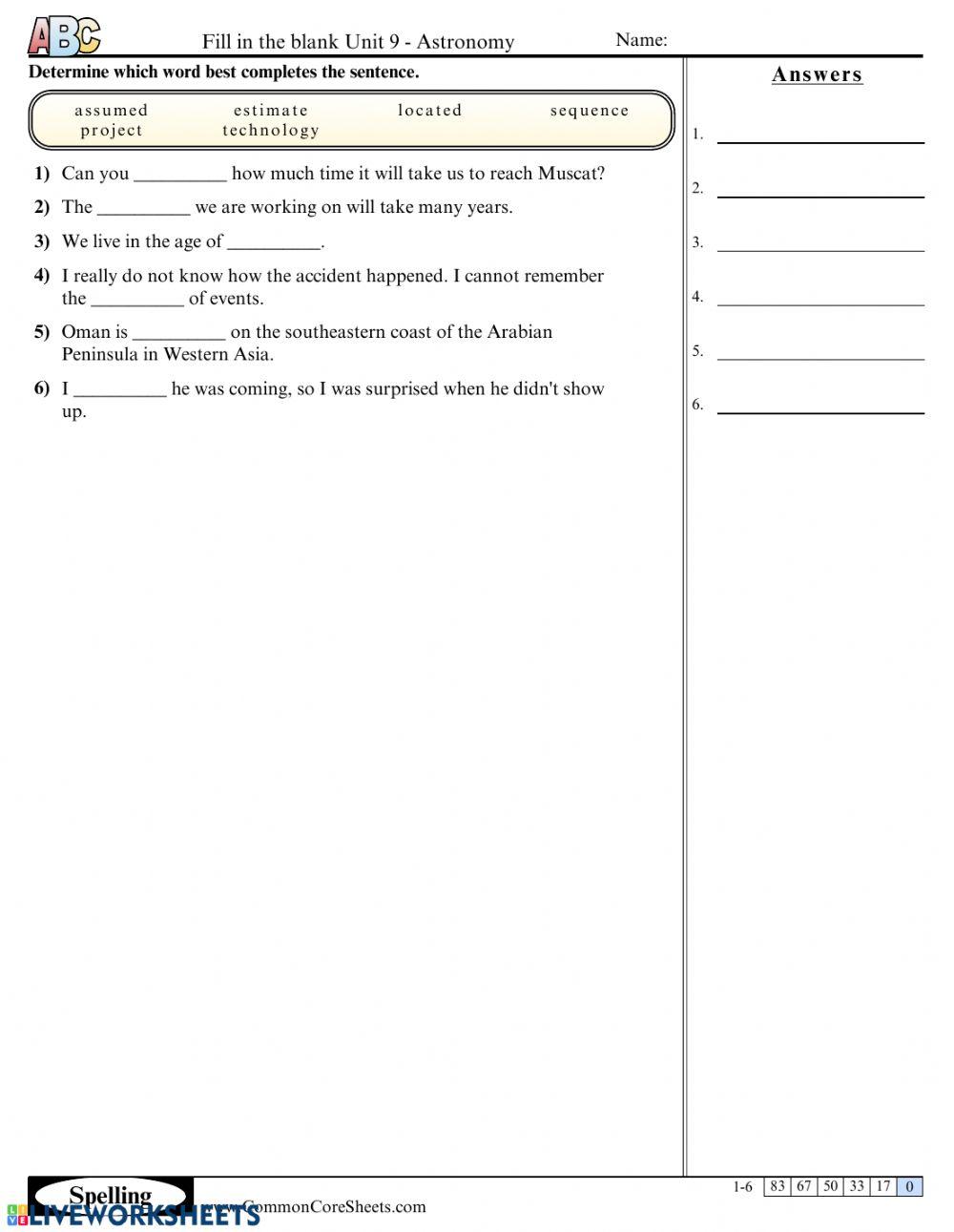 Astronomy | Free Interactive Worksheets | 5460402