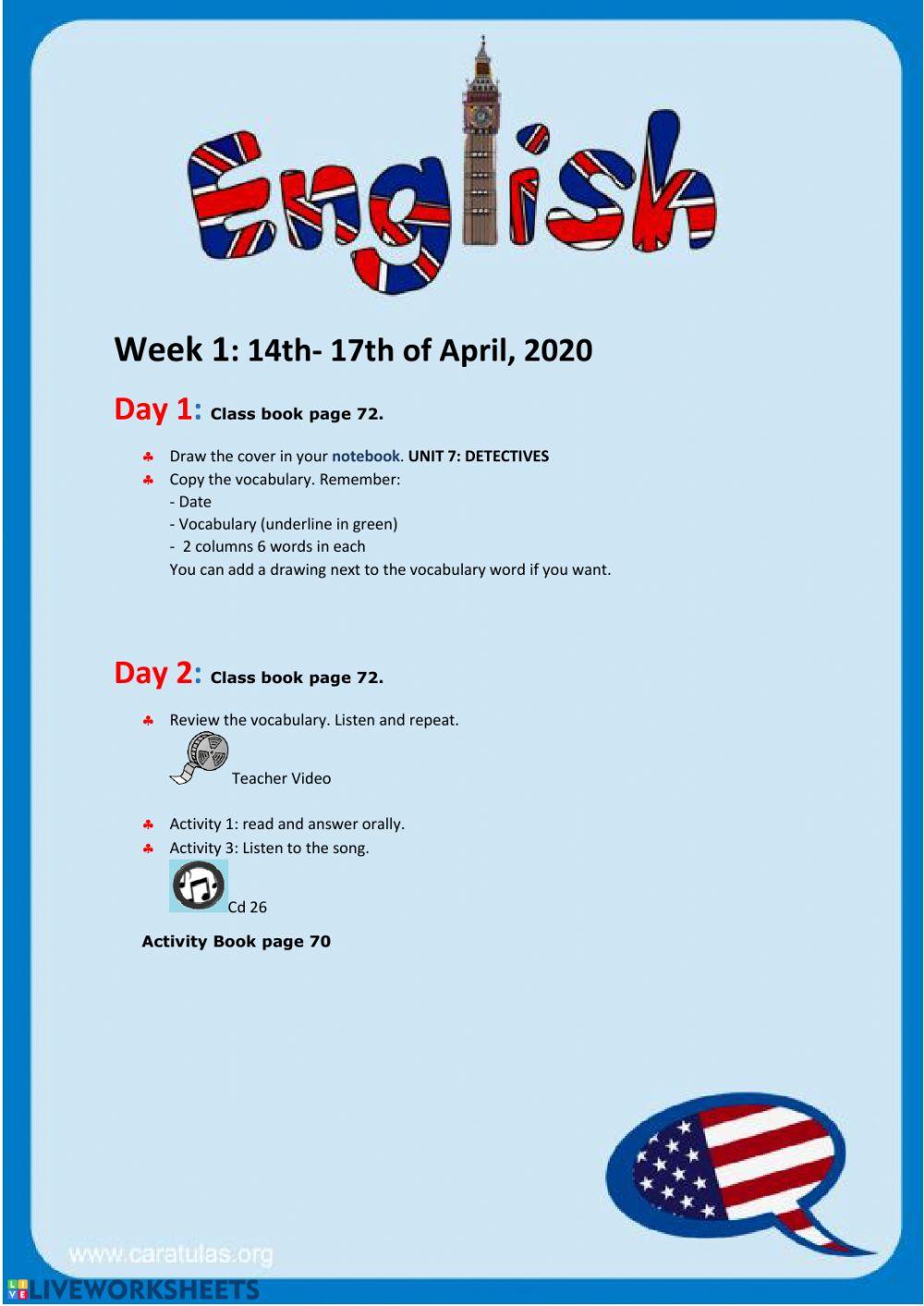 Week 1. English 92840 | Alicia501 | LiveWorksheets