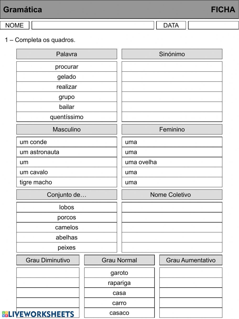 Gramática online worksheet | Live Worksheets