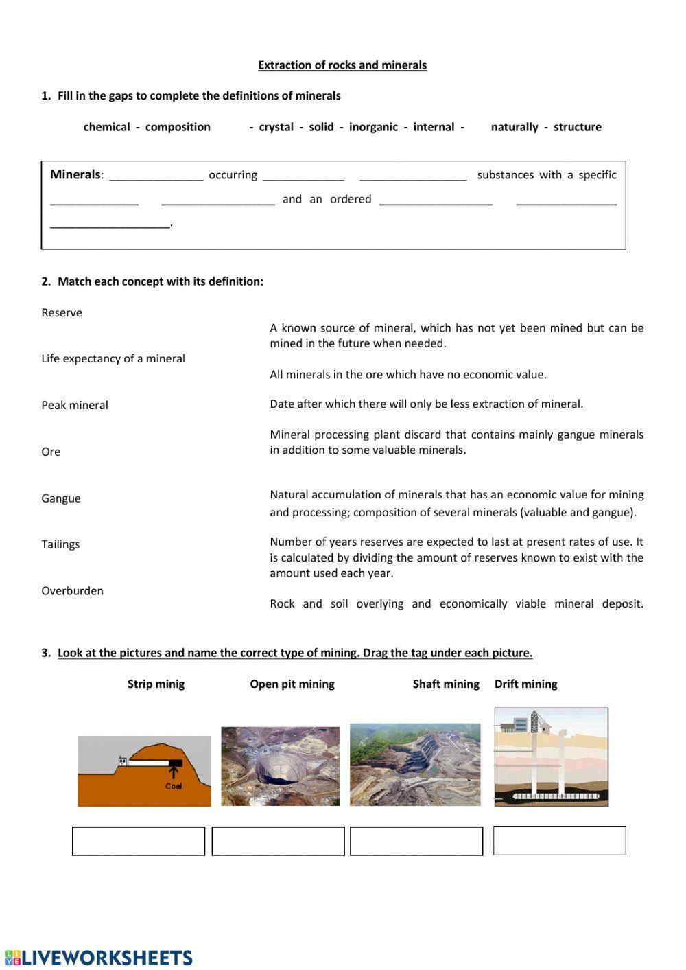 Rocks and miner… | Free Interactive Worksheets | 84472