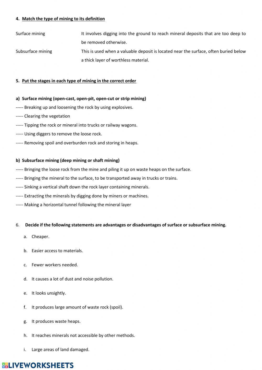 Rocks and miner… | Free Interactive Worksheets | 84472