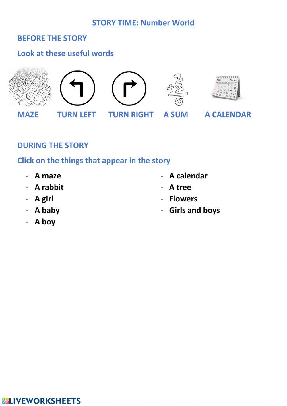 Story: Number World worksheet | Live Worksheets