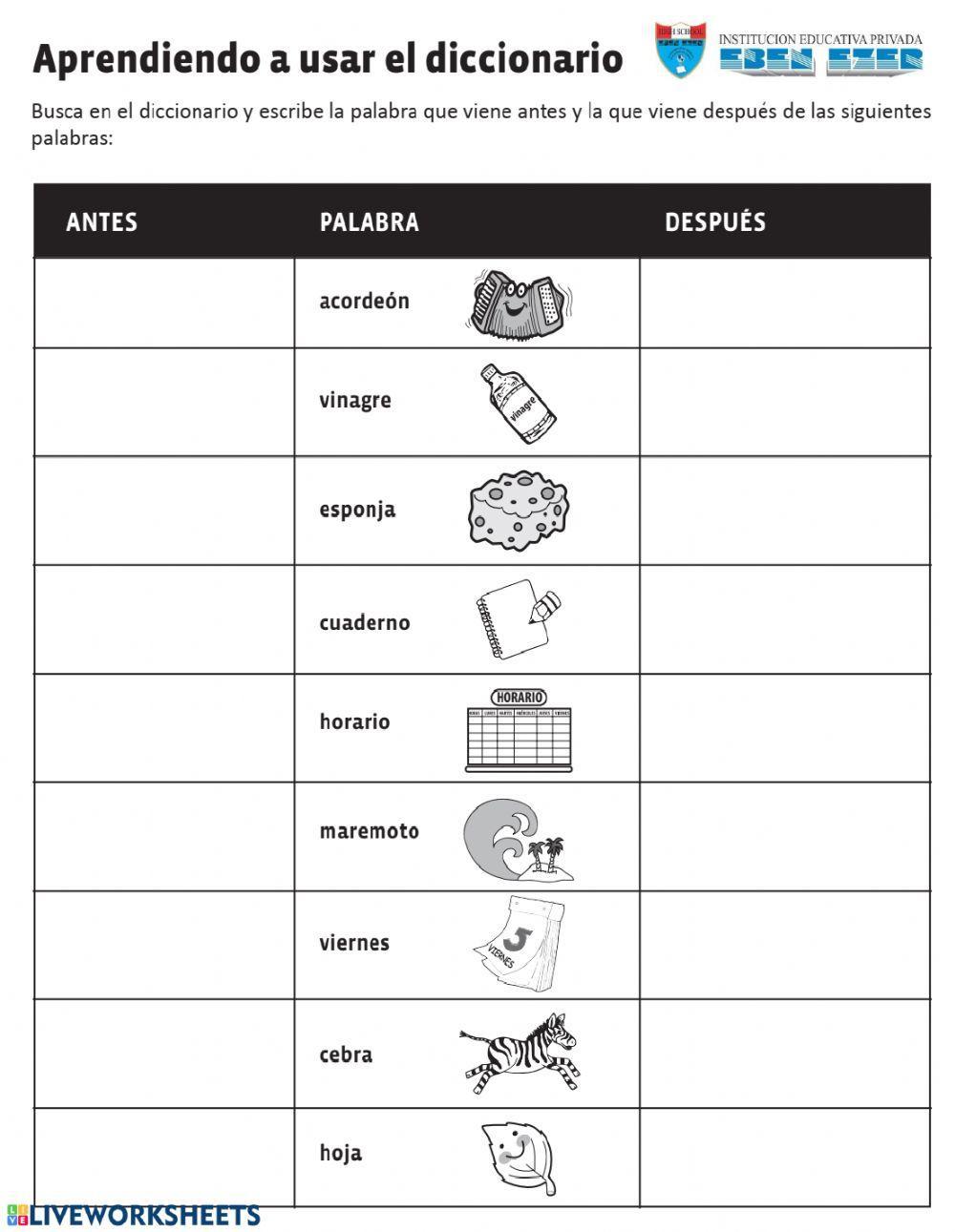 El diccionario | Free Interactive Worksheets | 93632