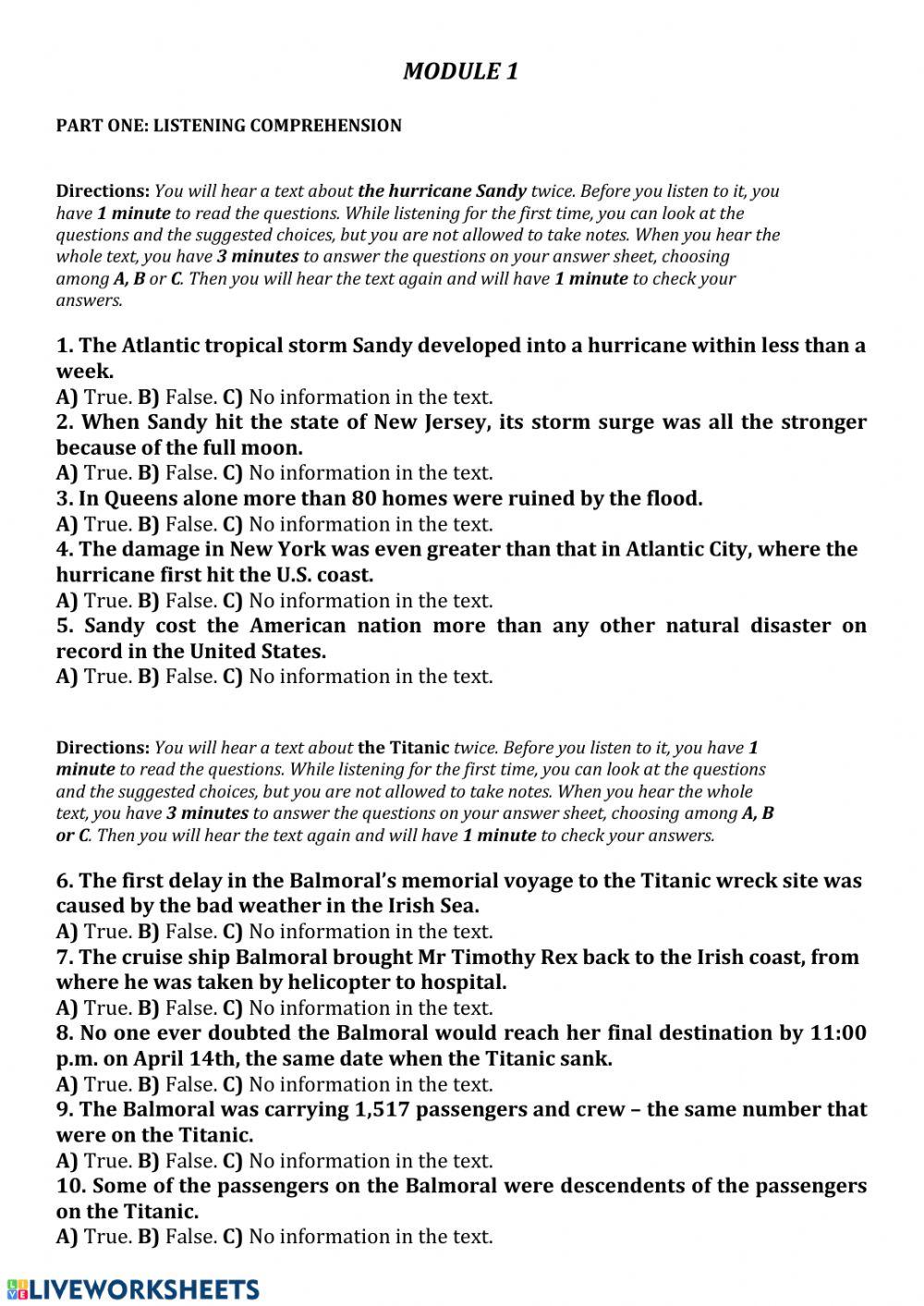 STATE EXAM practice - Test 5 worksheet | Live Worksheets