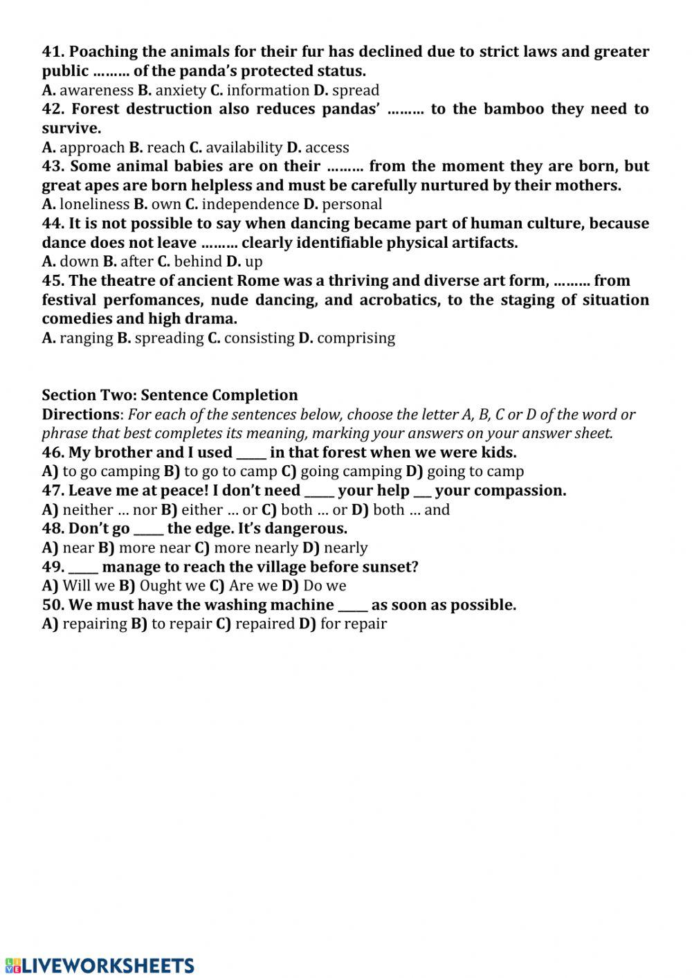 STATE EXAM practice - Test 5 worksheet | Live Worksheets