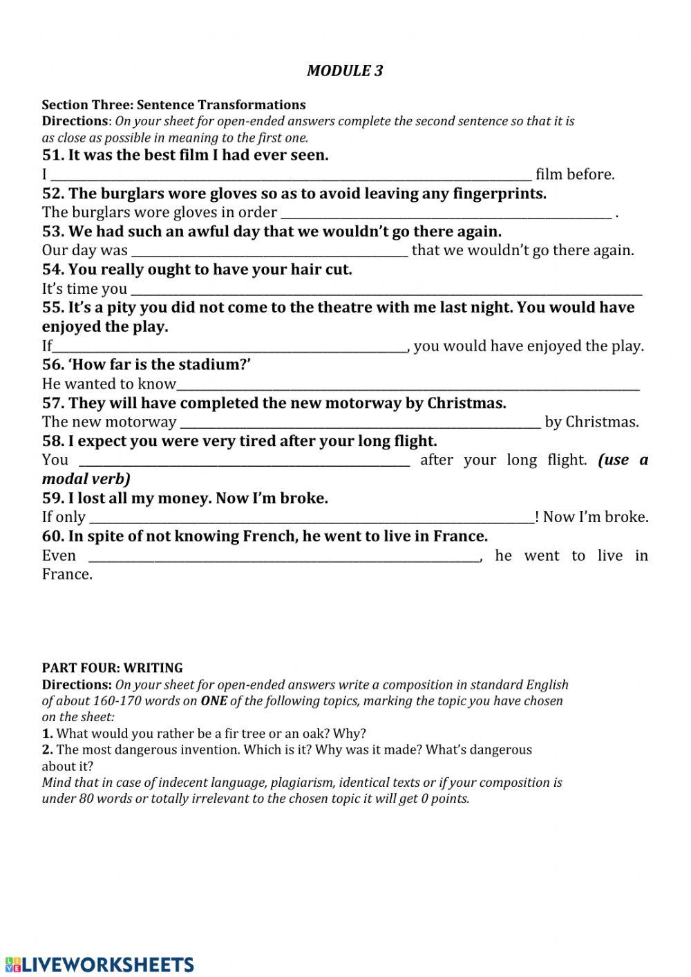 STATE EXAM practice - Test 5 worksheet | Live Worksheets