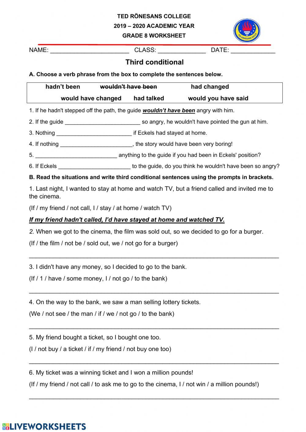 5462650 | Third conditional worksheet | gokcenoner