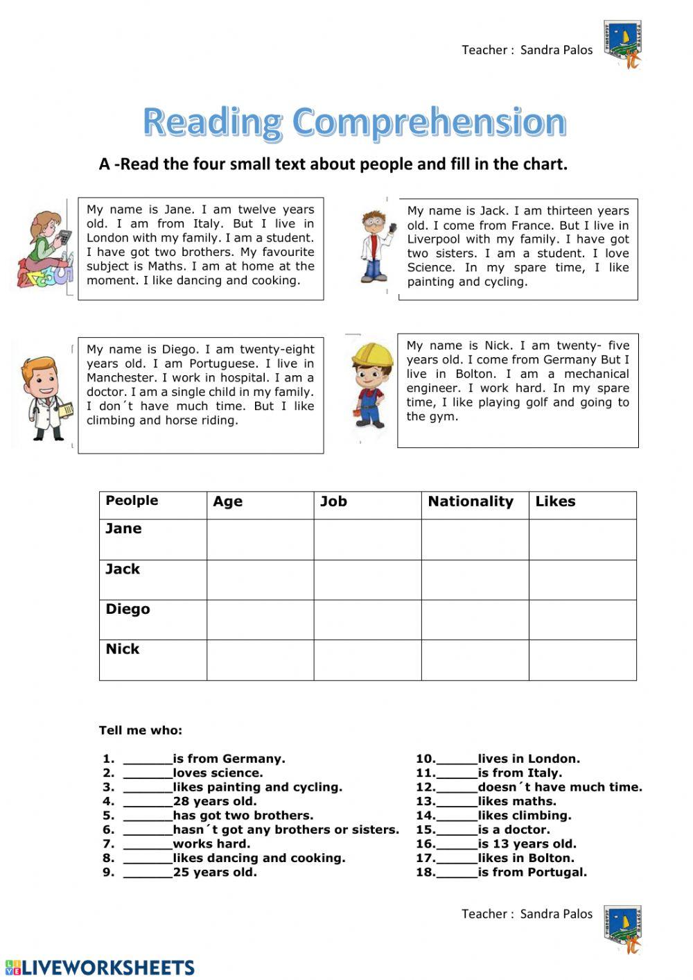 Reading comprehension interactive activity for 3º | Live Worksheets