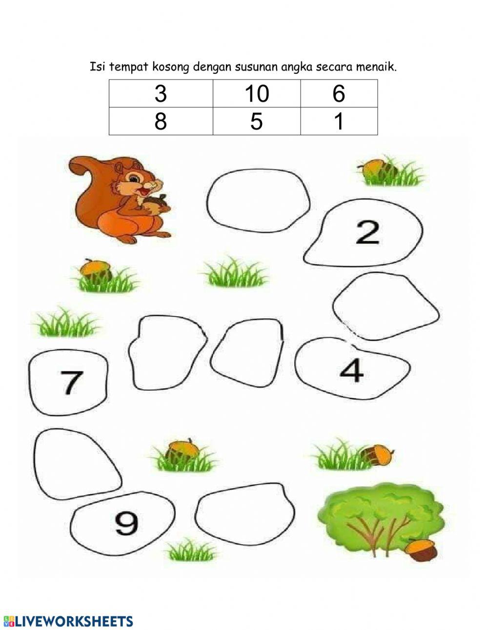 Susunan angka menaik worksheet | Live Worksheets