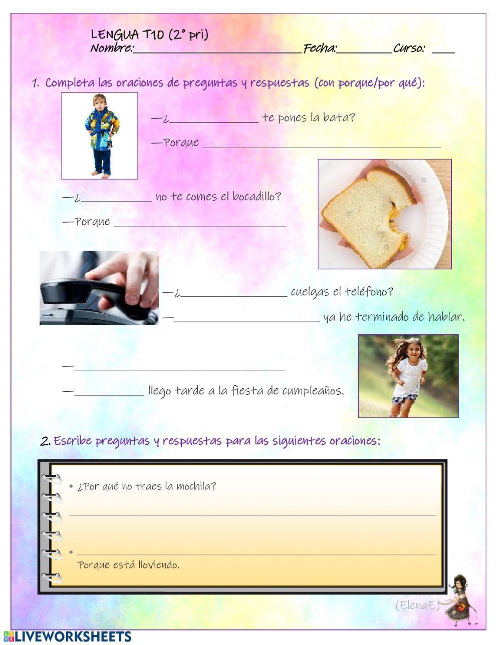 Lengua: Porque-¿por qué? worksheet | Live Worksheets