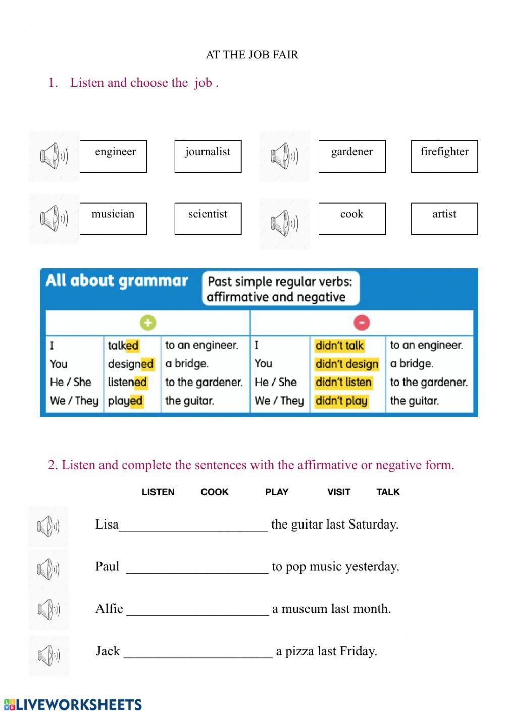 Jobs online exercise for Grade 5 | Live Worksheets