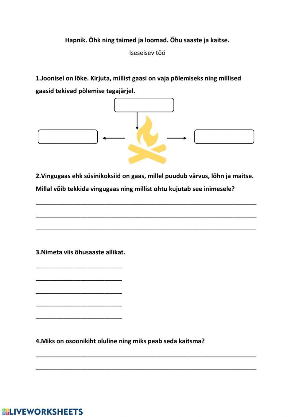 94779 | Hapnik. Õhk ning taimed ja loomad. Õhusaaste ja