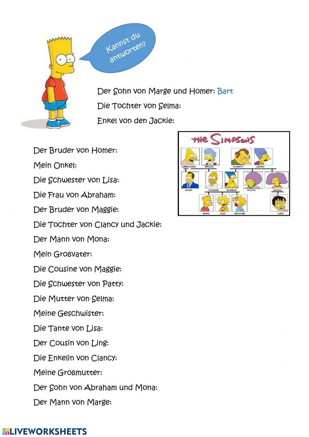 Familie Simpson | Free Interactive Worksheets | 94866