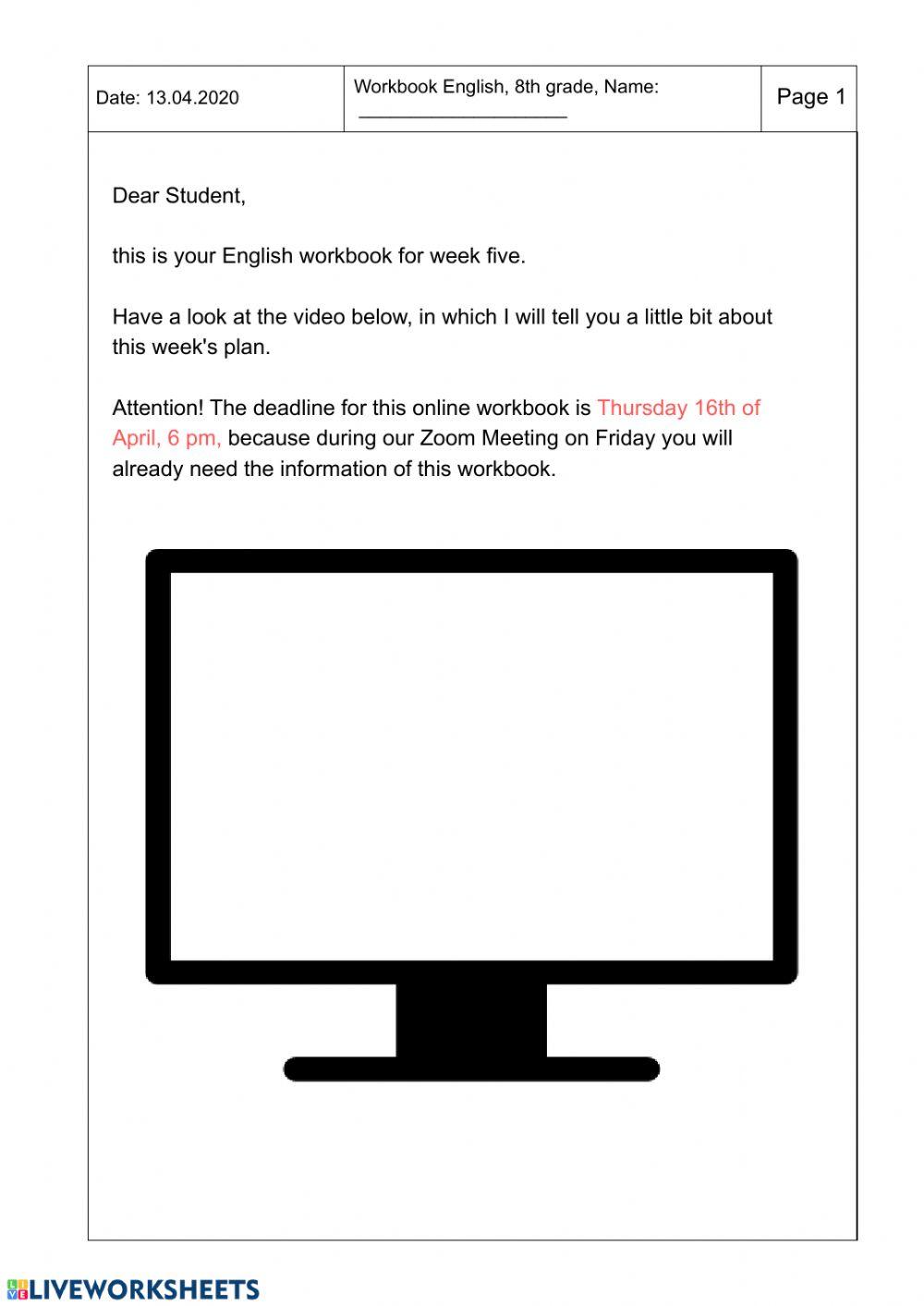 Introduction week 5 worksheet | Live Worksheets