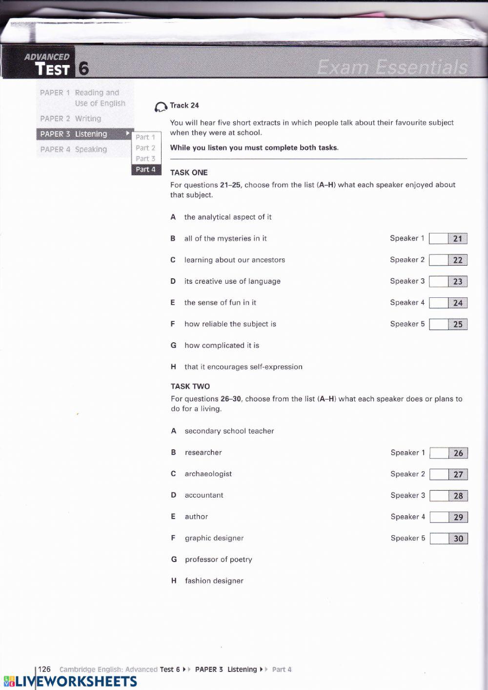 CAE 2 Test 6 Listening 5464758 | Daiva | Live Worksheets
