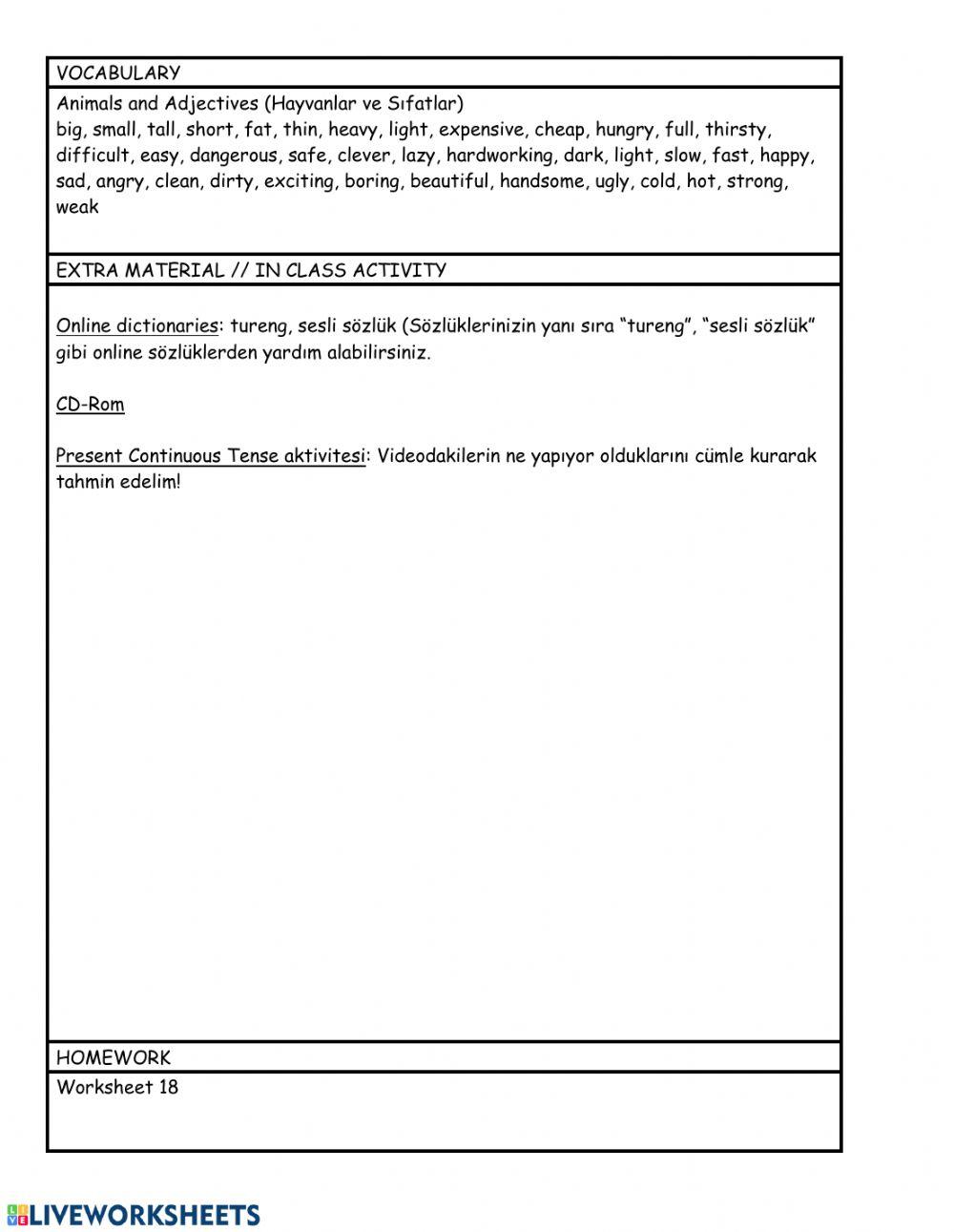 Level 3 Week 18 weekly plan worksheet | Live Worksheets