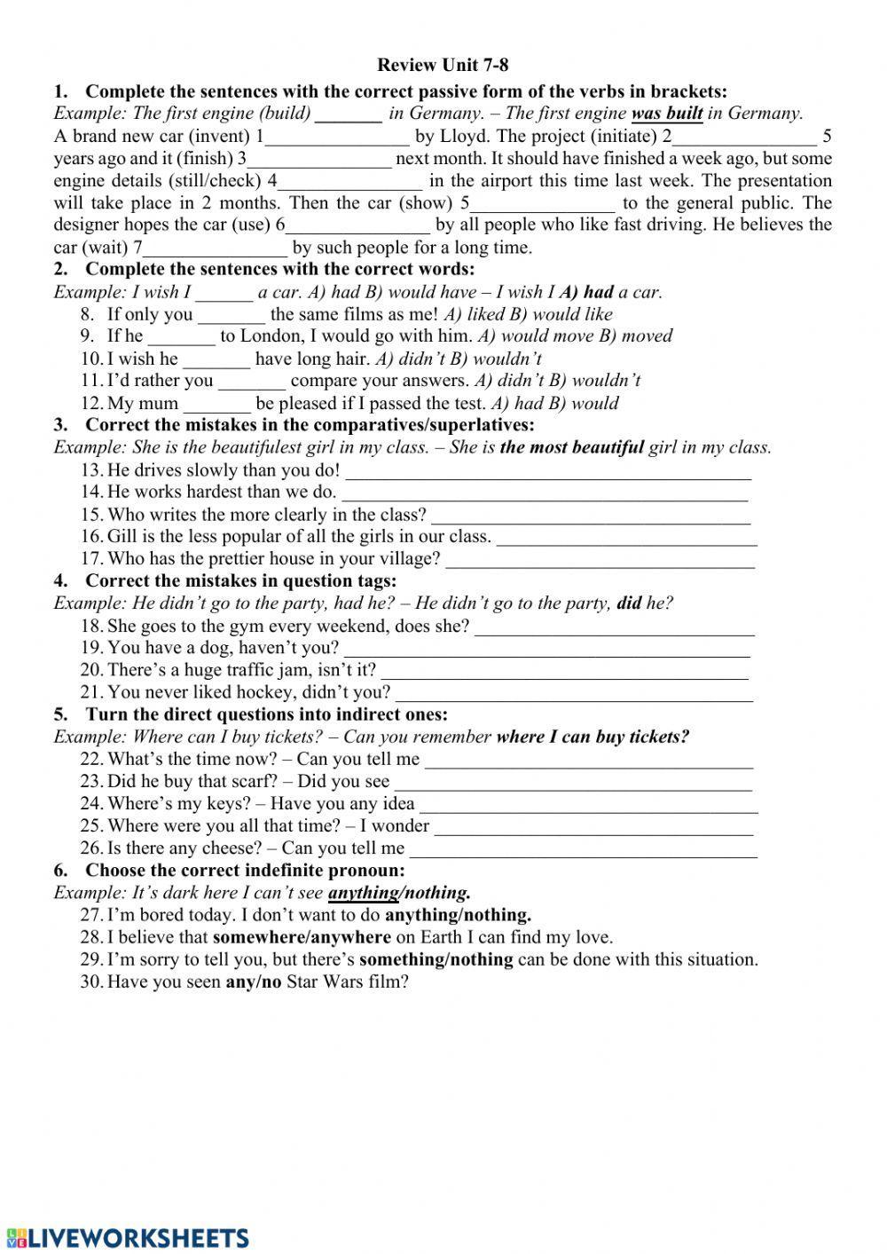 Solutions Intermediate 1st edition U7-8 revision worksheet | Live ...