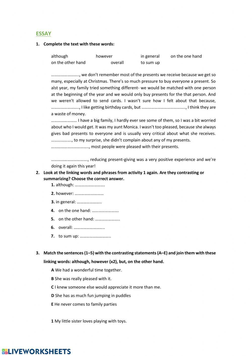 Writing an essa… | Free Interactive Worksheets | 95864