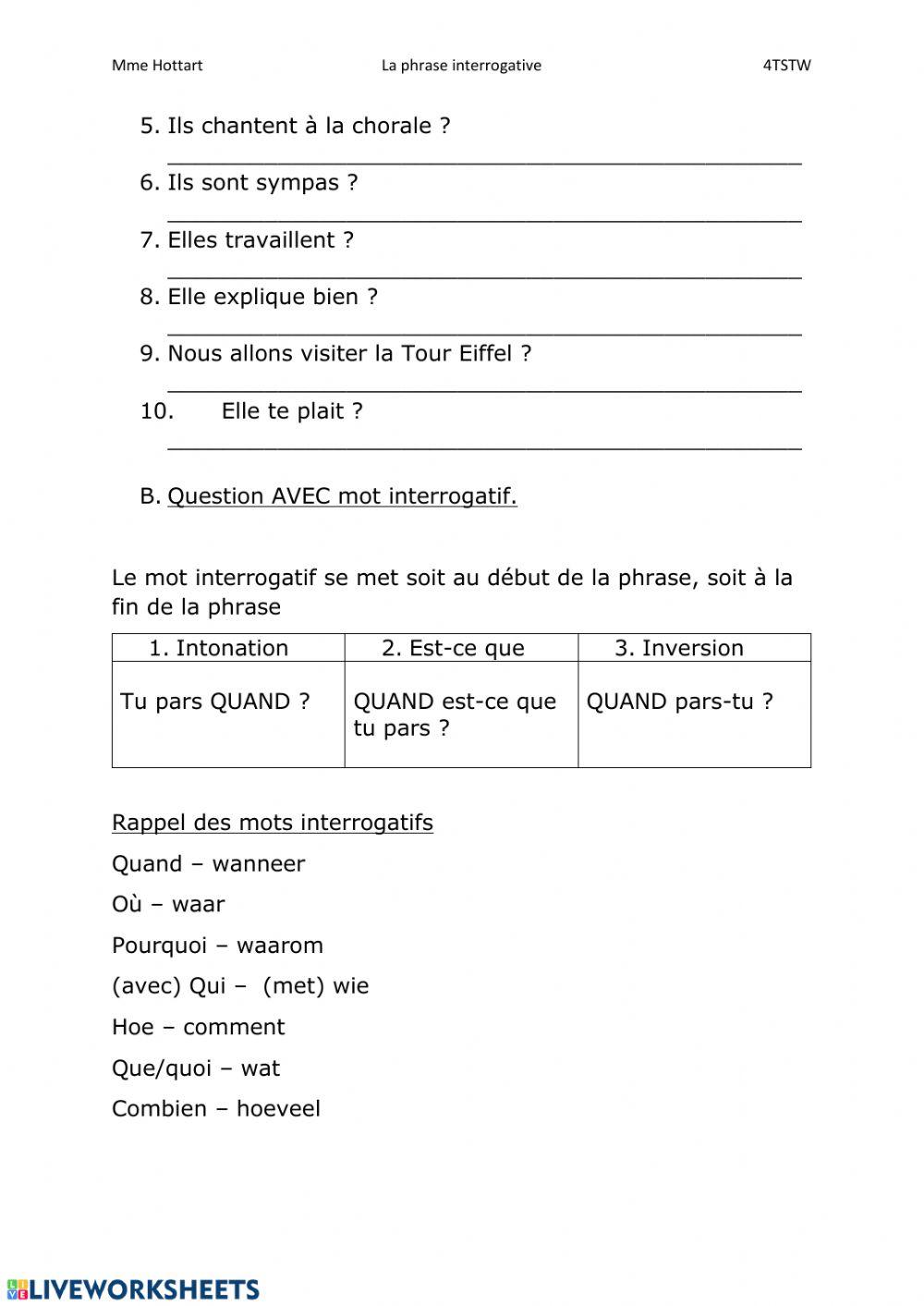 La phrase interrogative: théorie et pratique. 5465966