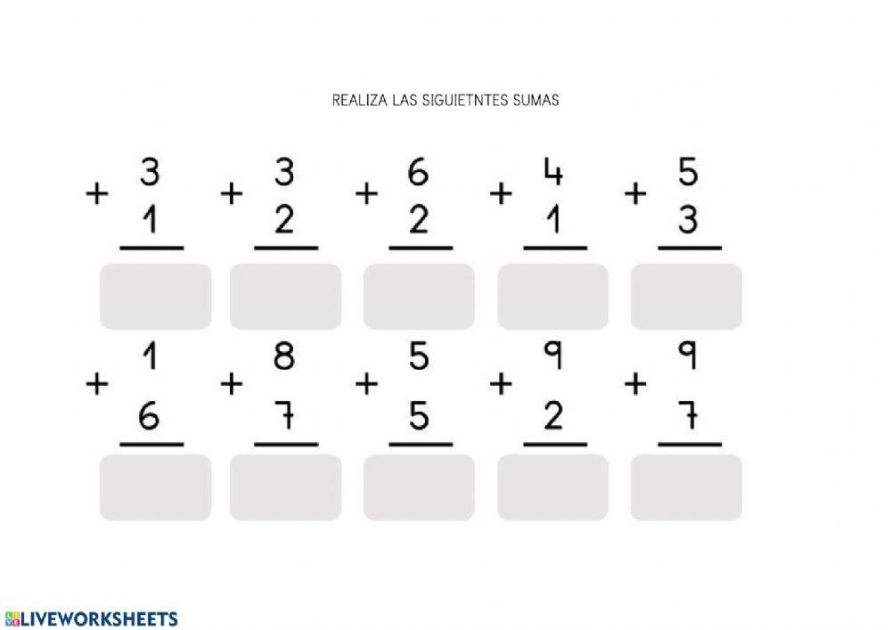 Sumas FACILES | Free Interactive Worksheets | 96028