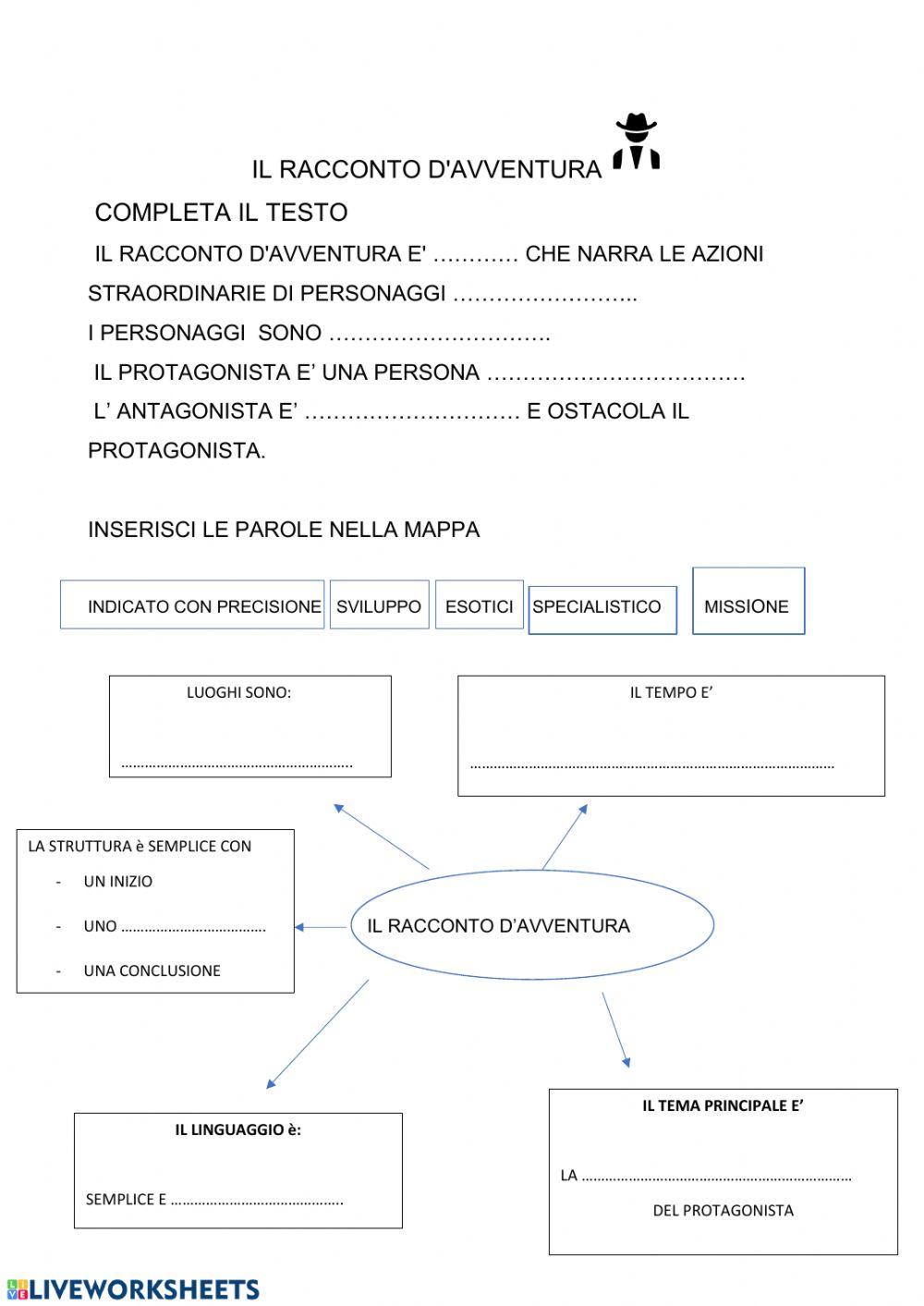 Il racconto d'avventura: caratteristiche worksheet | Live Worksheets