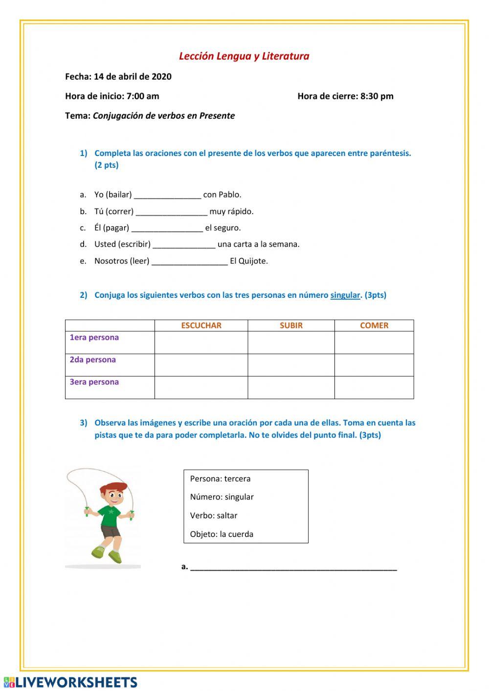 Conjugación De Verbos En Presente Worksheet Live Worksheets