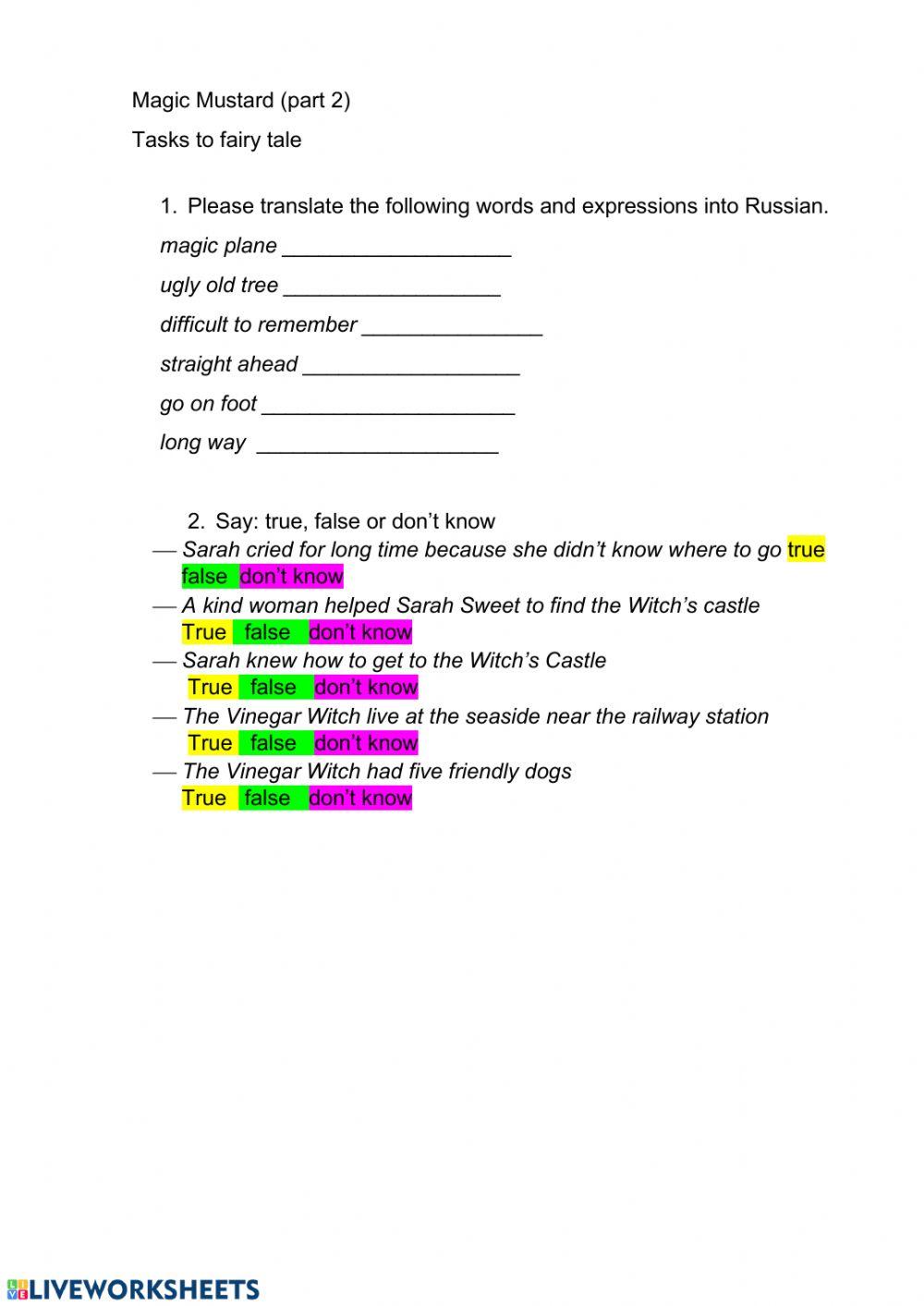 Magic Mustard worksheet | Live Worksheets
