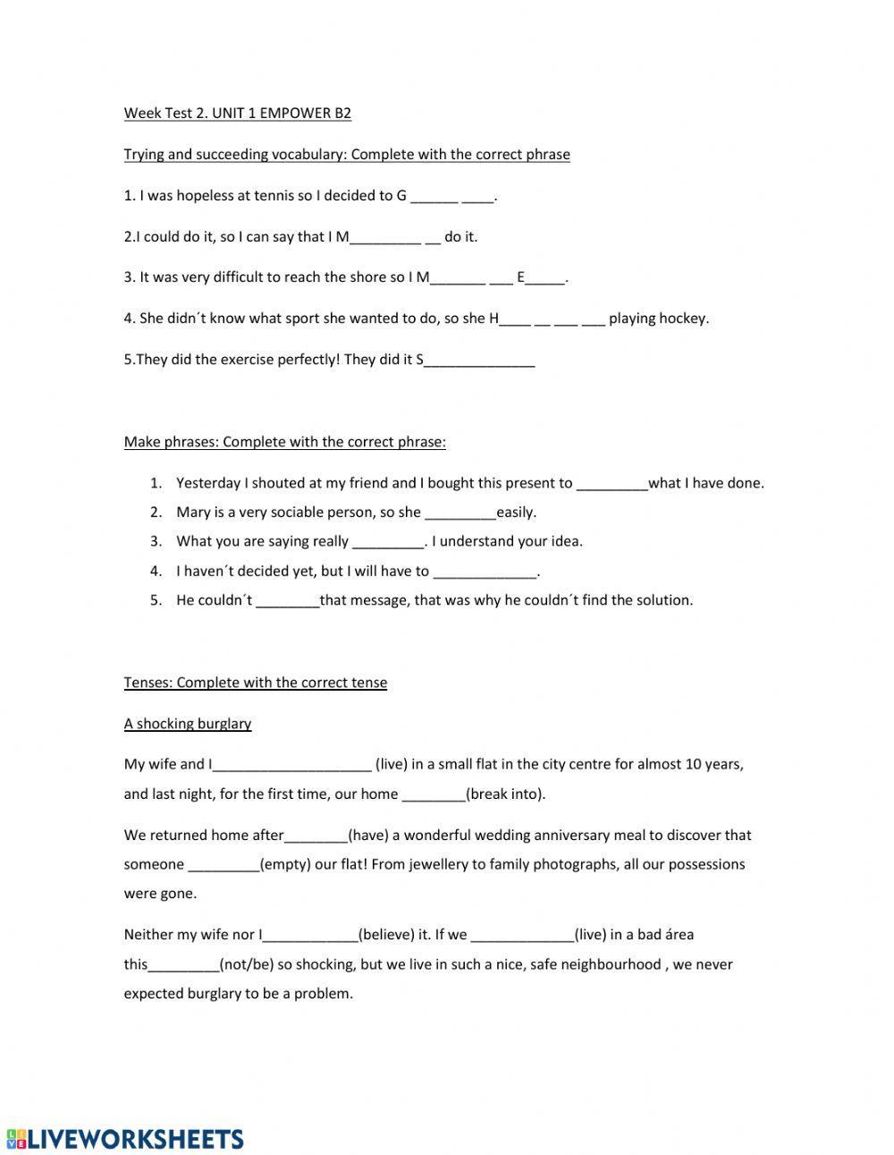 Unit 1 EMPOWER B2 worksheet | Live Worksheets
