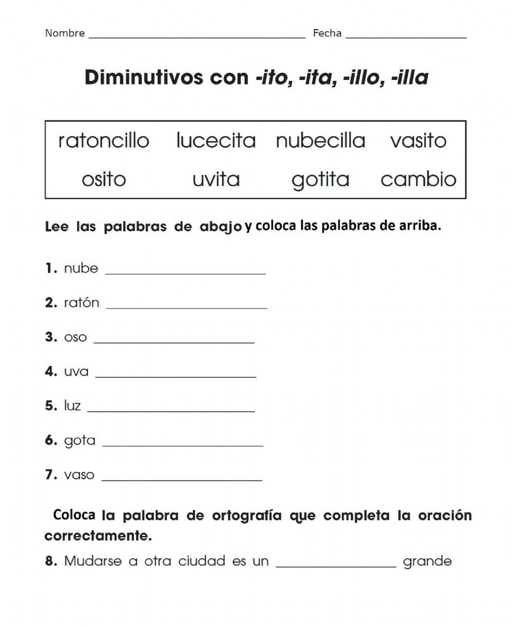 Diminutivos 2 worksheet | Live Worksheets