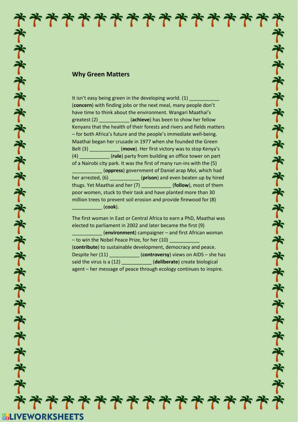 Use of English - Green Matters worksheet | Live Worksheets
