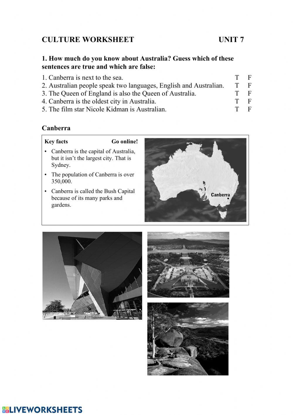 Canberra worksheet | Live Worksheets