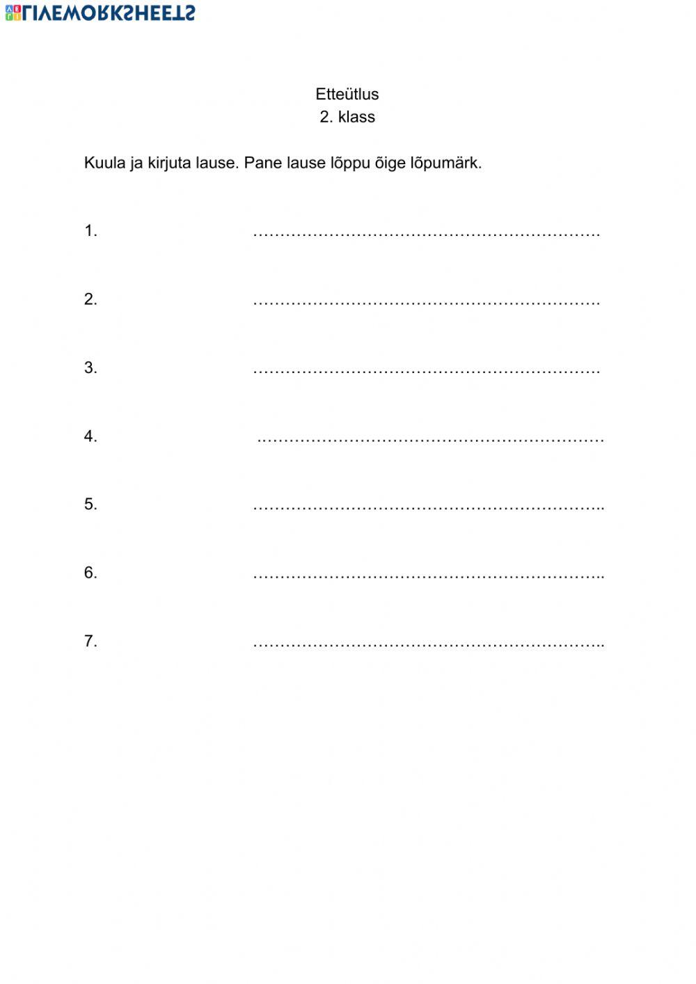 Etteütlus 2. kl… | Free Interactive Worksheets | 5469337