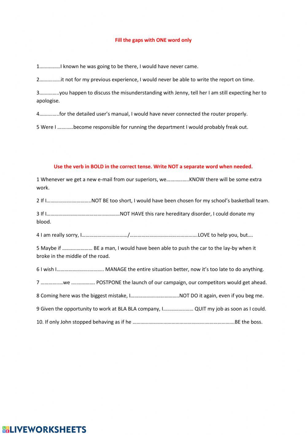 Conditionals C1 test online exercise for | Live Worksheets