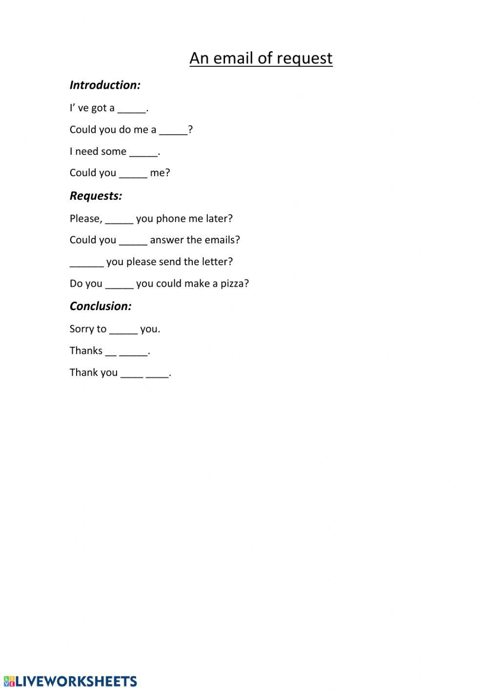 An email of request worksheet | Live Worksheets