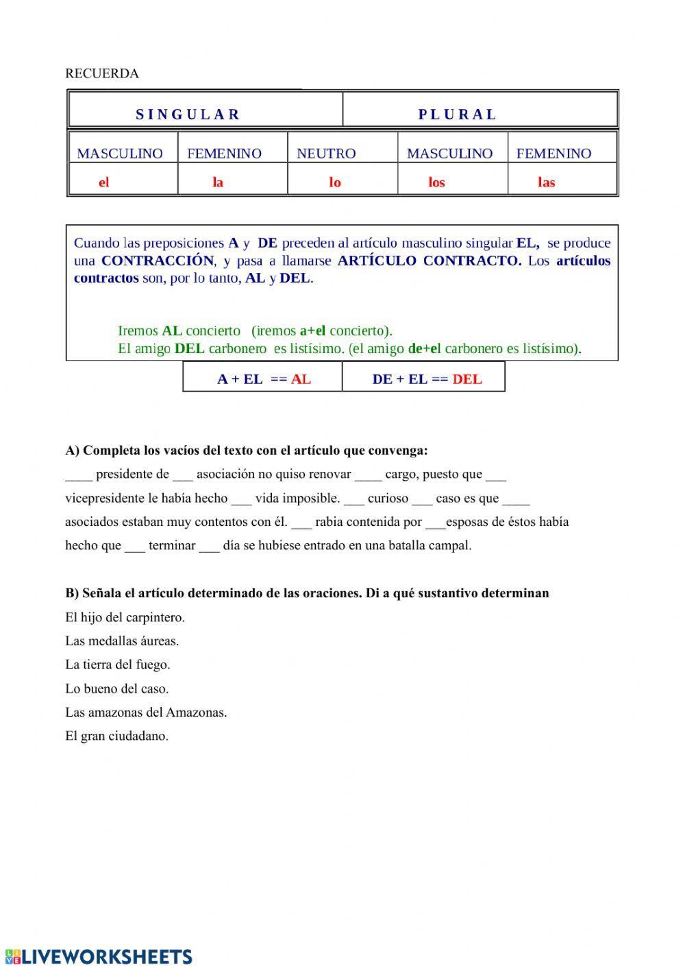Determinantes worksheet | Live Worksheets