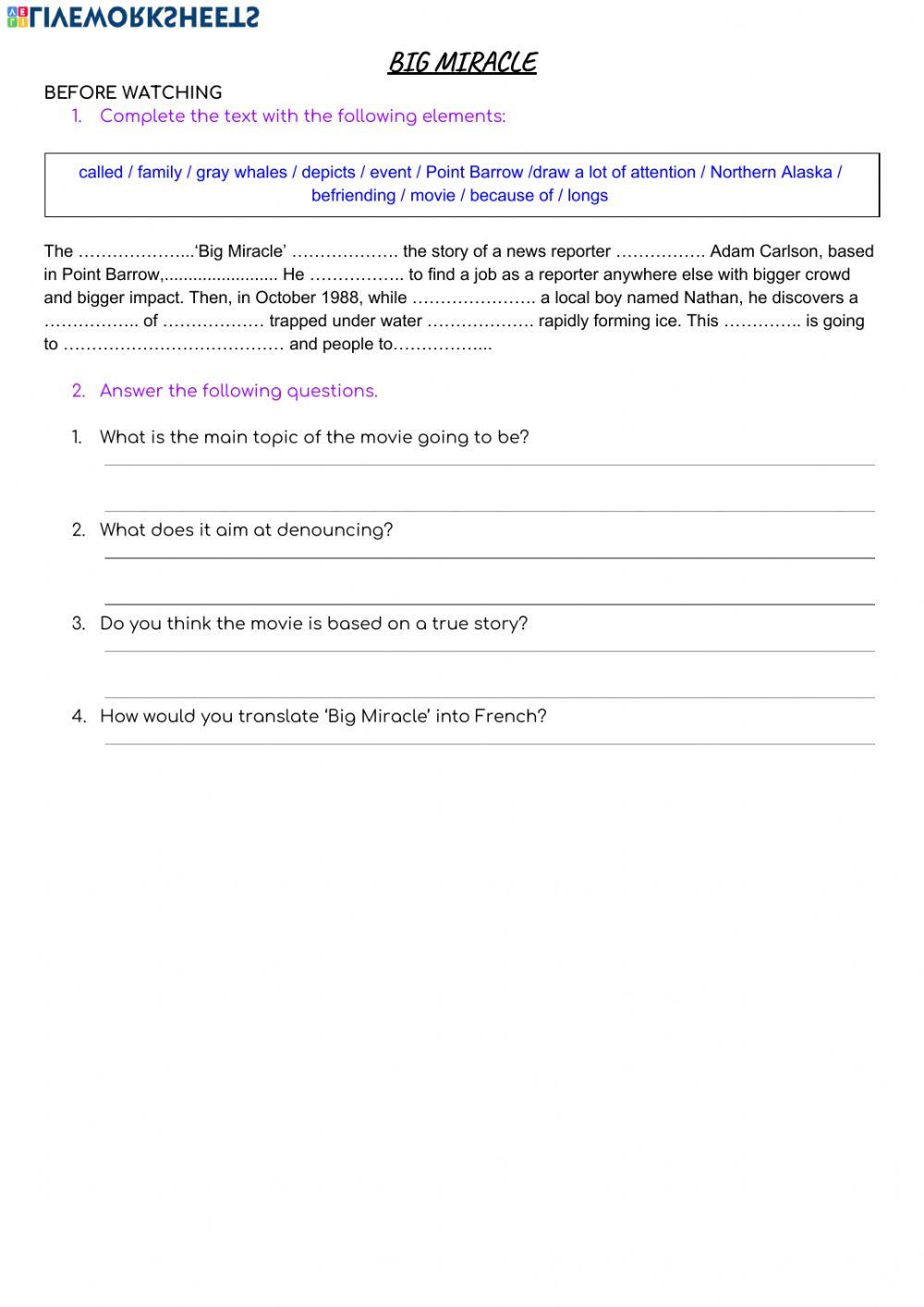 Big Miracle worksheet | Live Worksheets