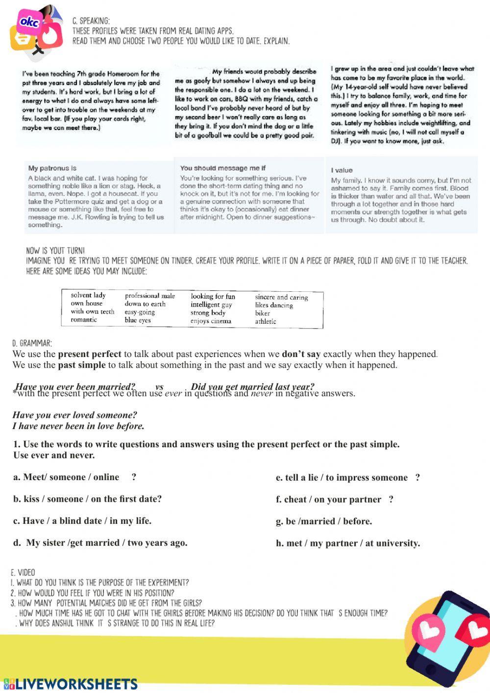 Online dating | Free Interactive Worksheets | 99268