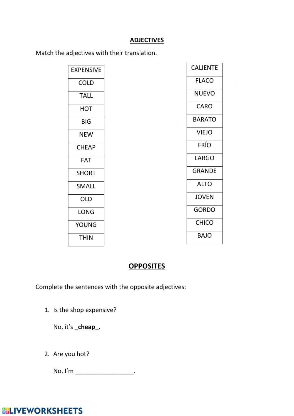 Adjectives interactive exercise for Básico | Live Worksheets