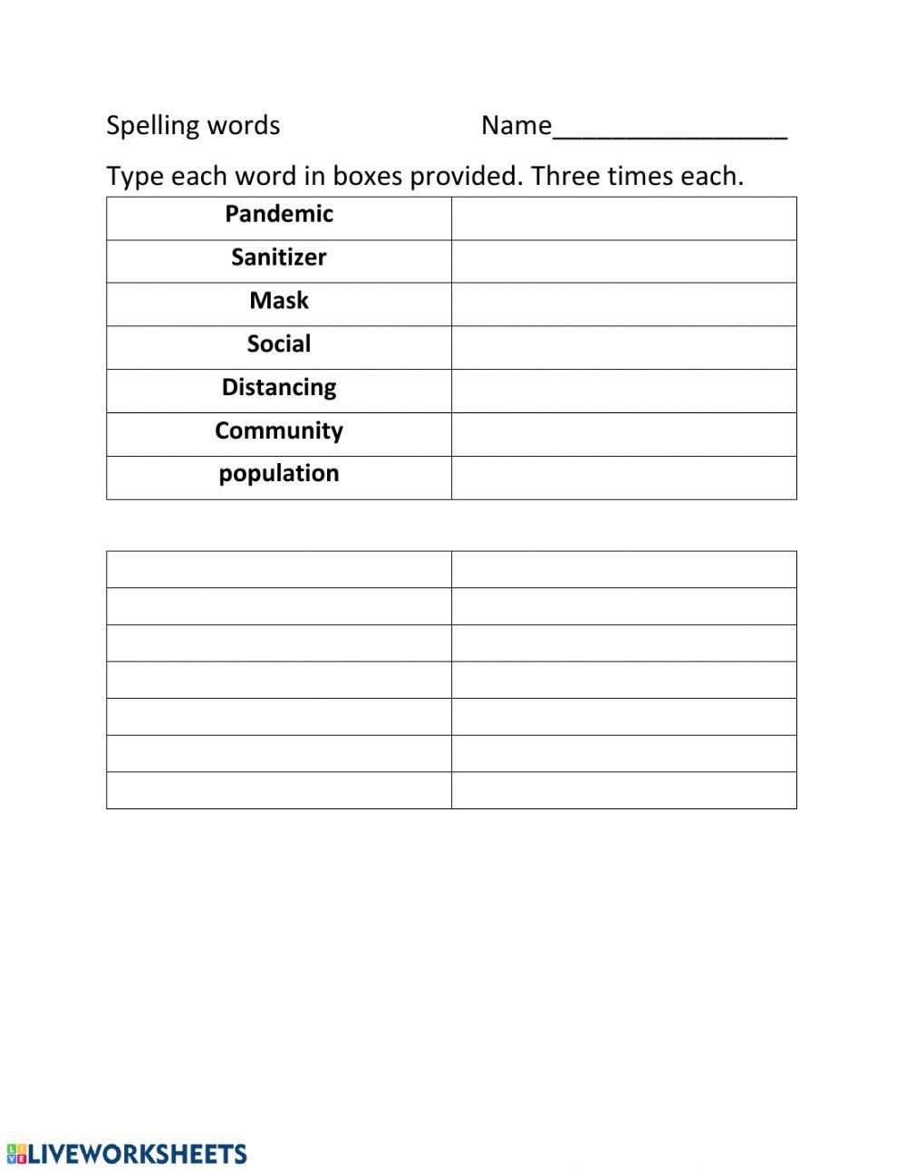 Spelling words interactive worksheet | Live Worksheets