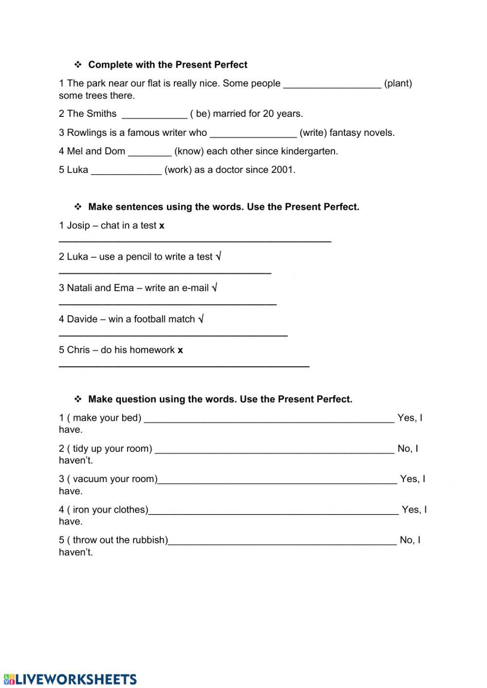 Present Perfect… | Free Interactive Worksheets | 99552